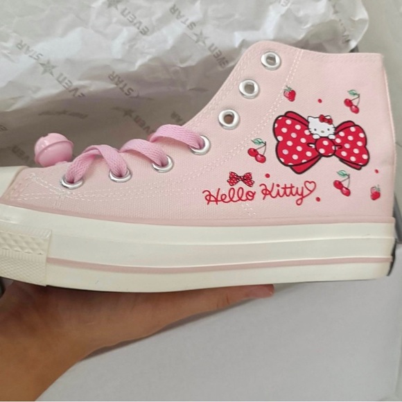 Hello Kitty | Shoes | Pink Hello Kitty Womens Sneakers High Top Canvas ...